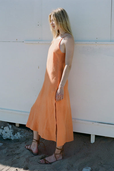 The Trude Linen Slip Dress in mango – Gather&See